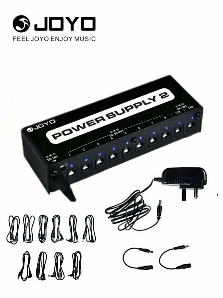 JOYO JP-02 Блок питания для гитарных эффектов (10 выходов, защита от короткого замыкания, LED-подсветка, 9V/12V/18V)