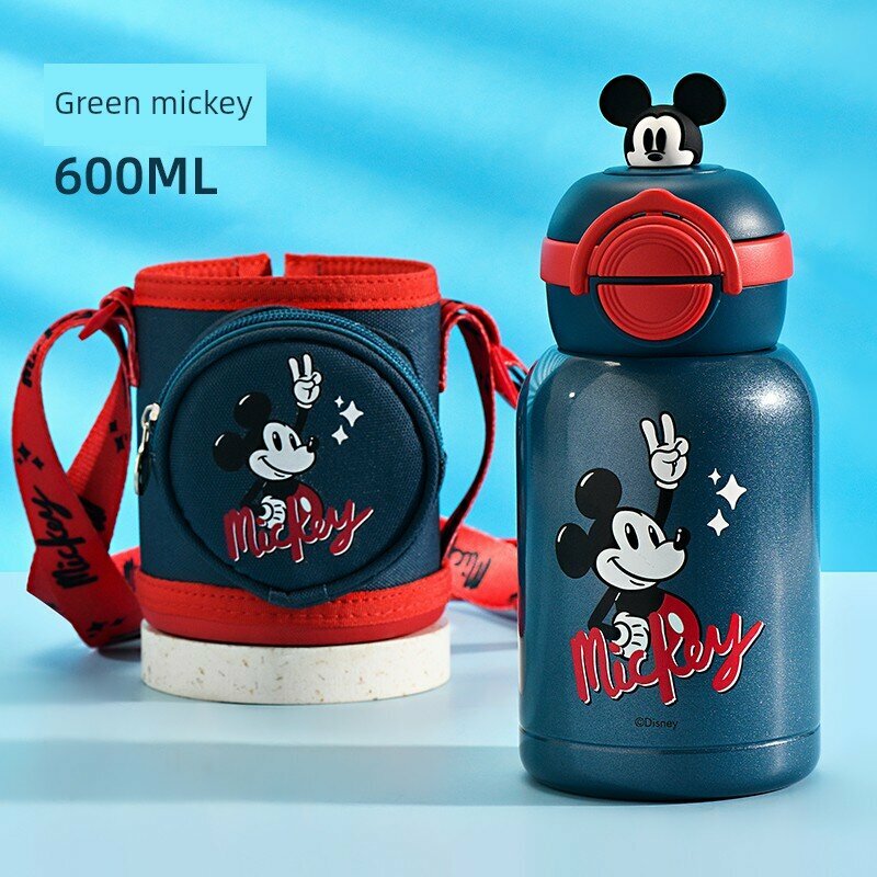 Disney Mickey Зеленый Детский Вакуумный Изоляционный Стакан с Строй, 600 мл, Пищевая Нержавеющая Сталь 316