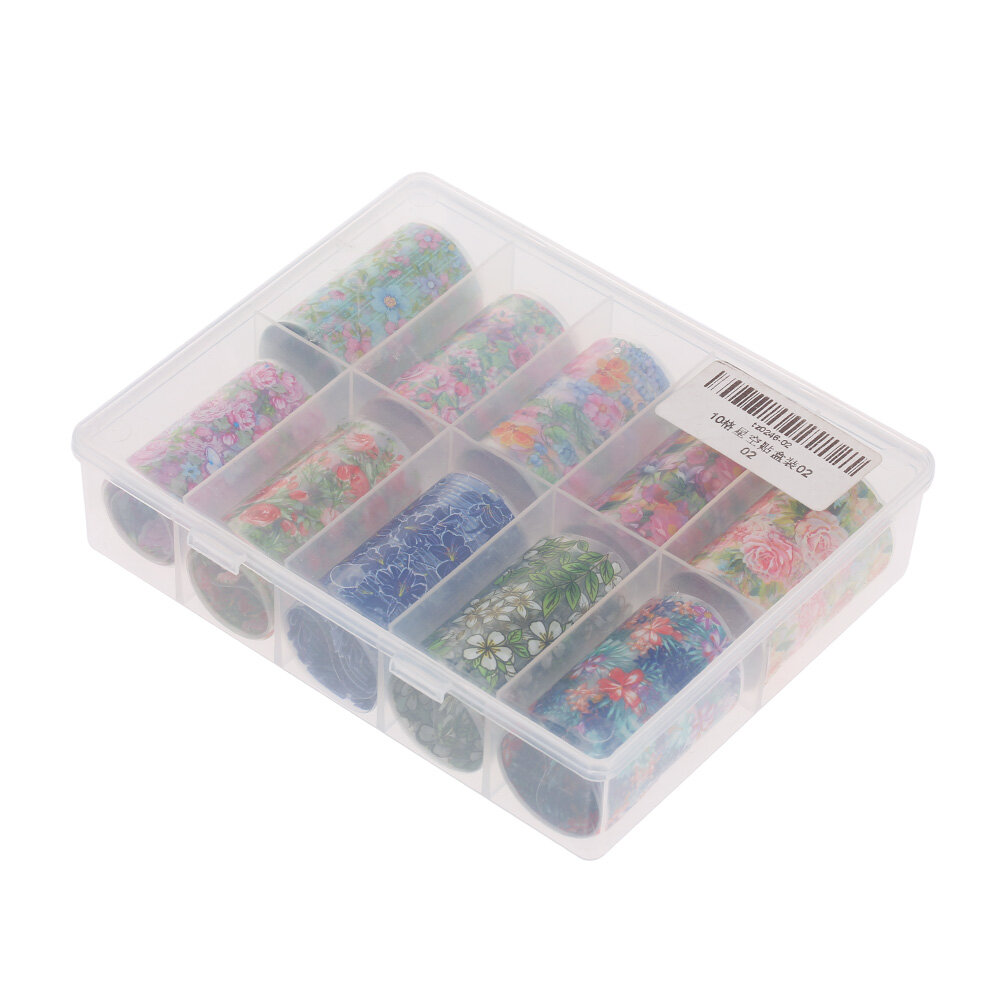 10 Rolls/set Набор Накладок для ногтей Металлические Фольги Розовые Цветы Голографические Трансферные Фольги Декали Слайдеры для Ногтевого Арта Декорации Маникюр Дизайн, Материал Экологичный, Без Покраски, Без Нагрева, Разные Цвета и Узоры, Легко