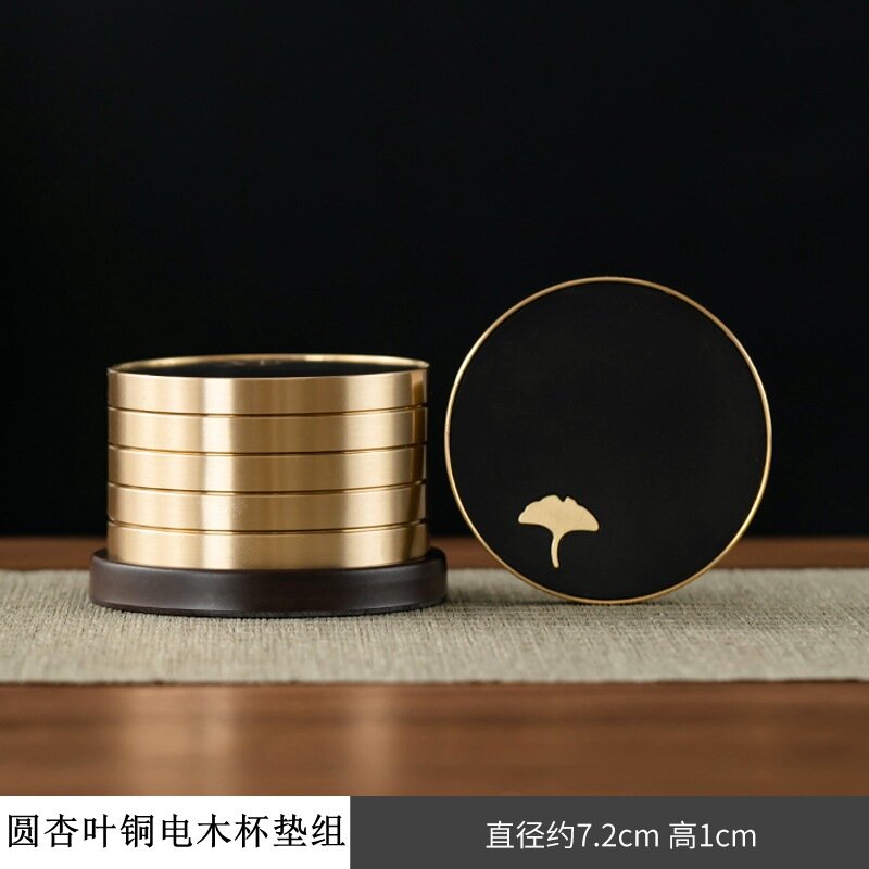 Набор подставок из латуни, деревянная термоизоляционная подложка, домашний подстаканник, аксессуары для чайной церемонии, оптовая продажа электрических деревянных подставок, роскошные креативные круглые и квадратные подставки