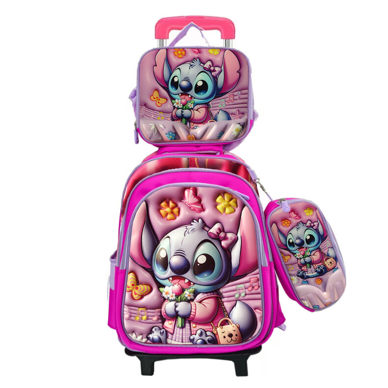 Новый стиль вогнуто-выпуклый кожаный материал школьный рюкзак на колесиках для учеников начальной школы 3~6 классов детский мультяшный трехкомпонентный рюкзак в наличии