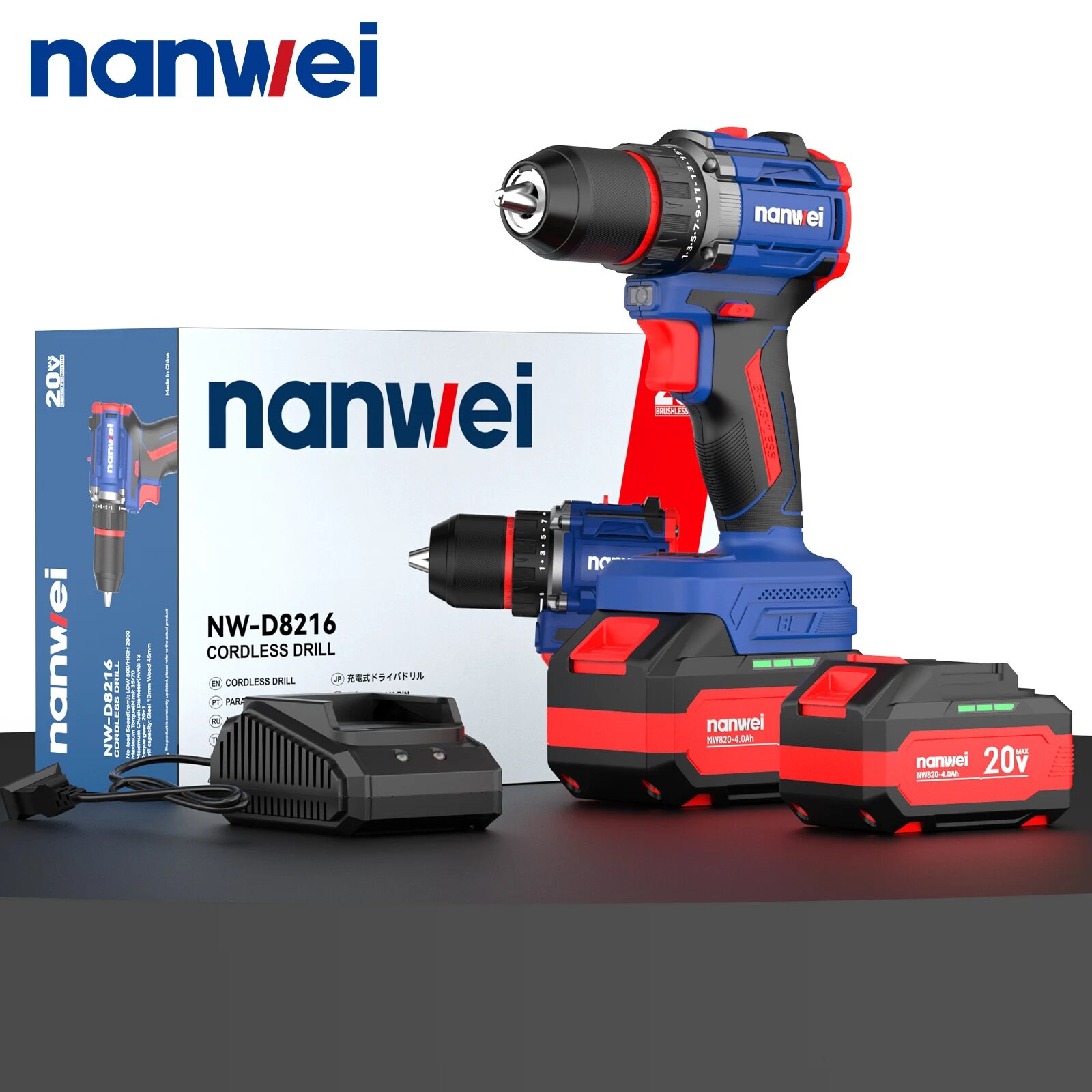 Nanwei 20V Бесщеточная дрель D8216 4.0AH 2 b