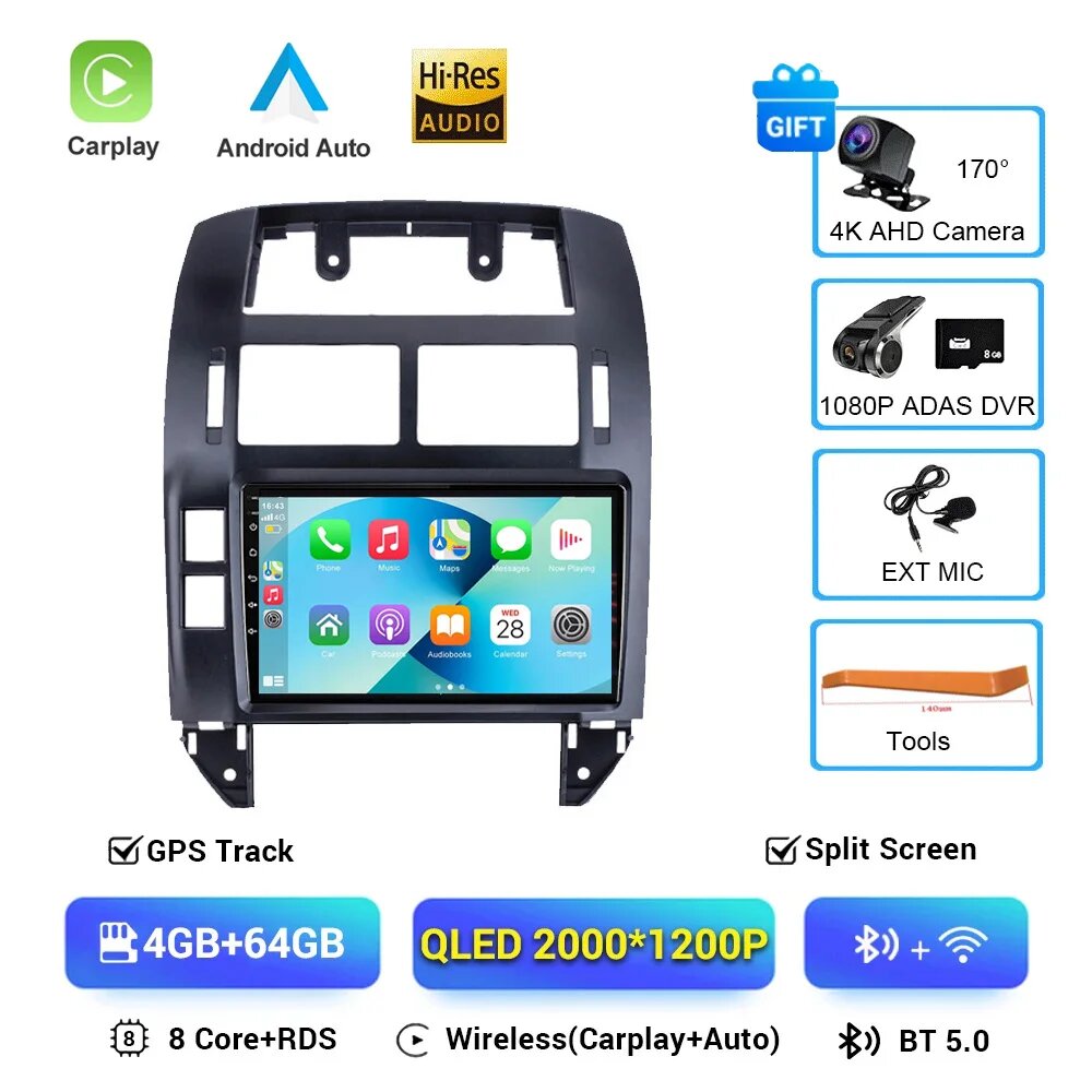 Android автомагнитола для Volkswagen Polo Mk4 2001-2011, 4G-64G, Carplay, DVR