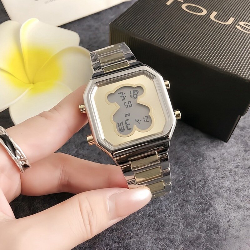 Испанский модный бренд электронных часов, европейские стильные наручные часы с цифровым дисплеем, милый квадратный стиль медведя, горячая распродажа за рубежом
