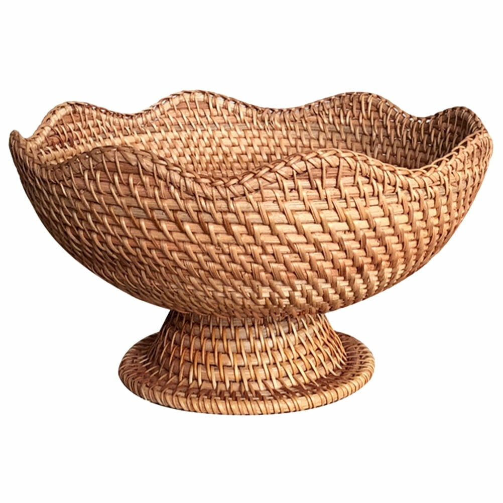 Тарелка для фруктов из rattan с высокими ножками, декоративная корзина для кухонного стола, коричневый цвет