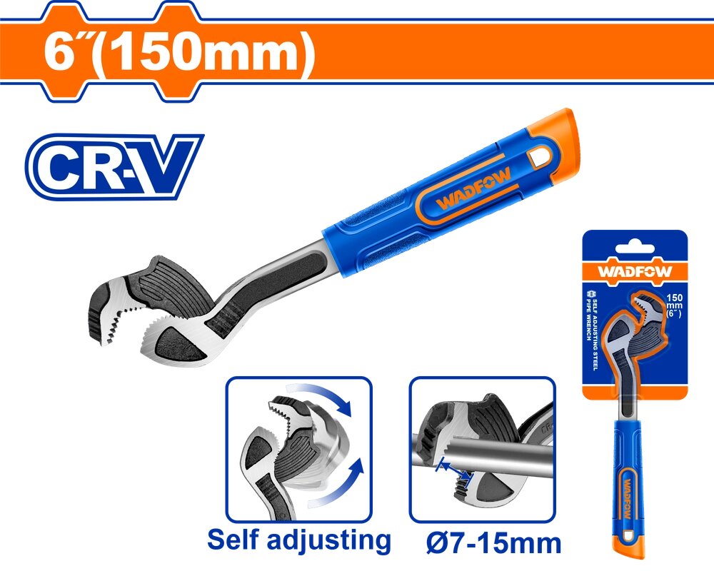 Ключ трубный самозажимной "WADFOW" 6"-150мм, диаметр трубы 7-15мм, Cr-V