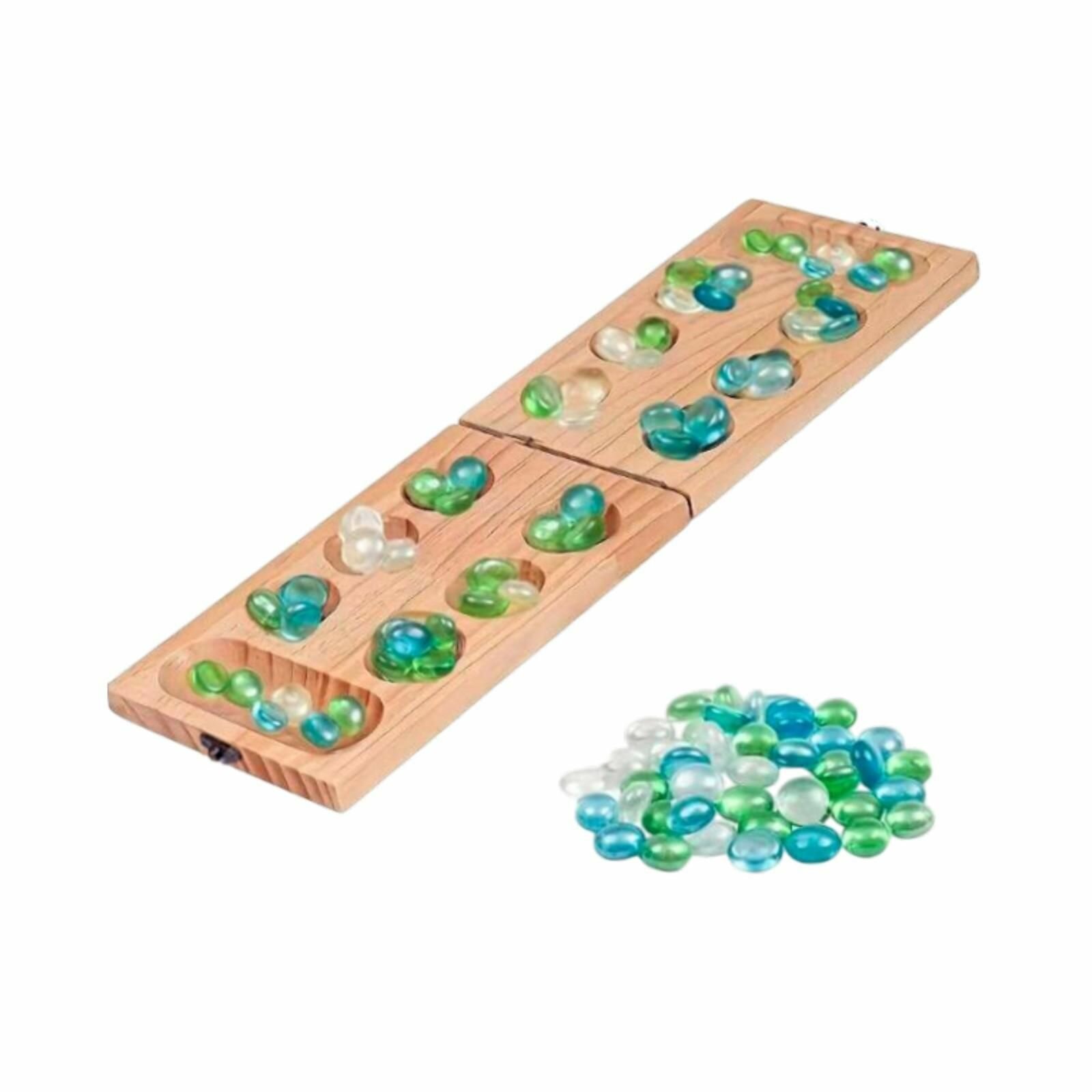 Деревянная игра Манкала складная, настольная игра для всей семьи, портативная, с 48 камнями, для взрослых и детей