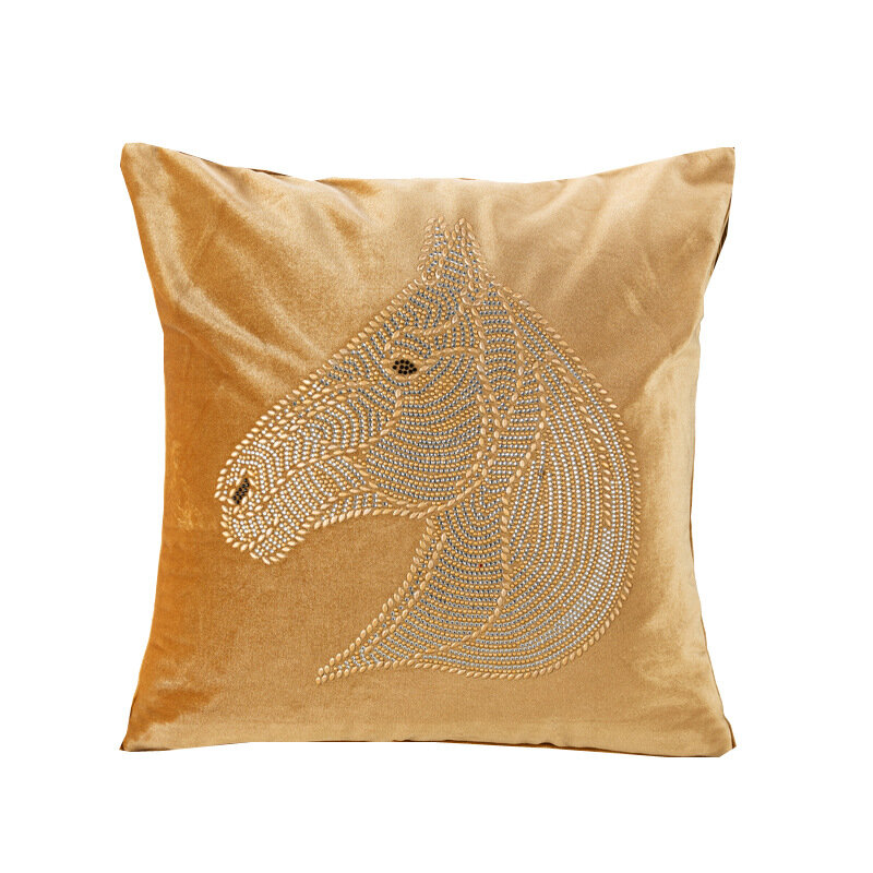 Дропшиппинг европейского стиля, прецизионная бархатная подушка с ринстонами в виде лошадиной головы, подушка для дивана в отеле, подушка для изголовья кровати