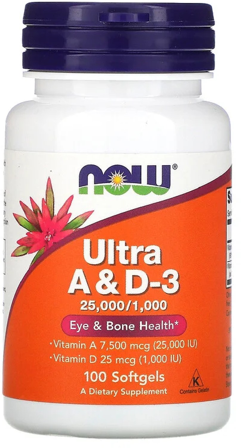 NOW Foods, Ultra A and D, ультра-добавка, витамины A и D3, 100 капсул