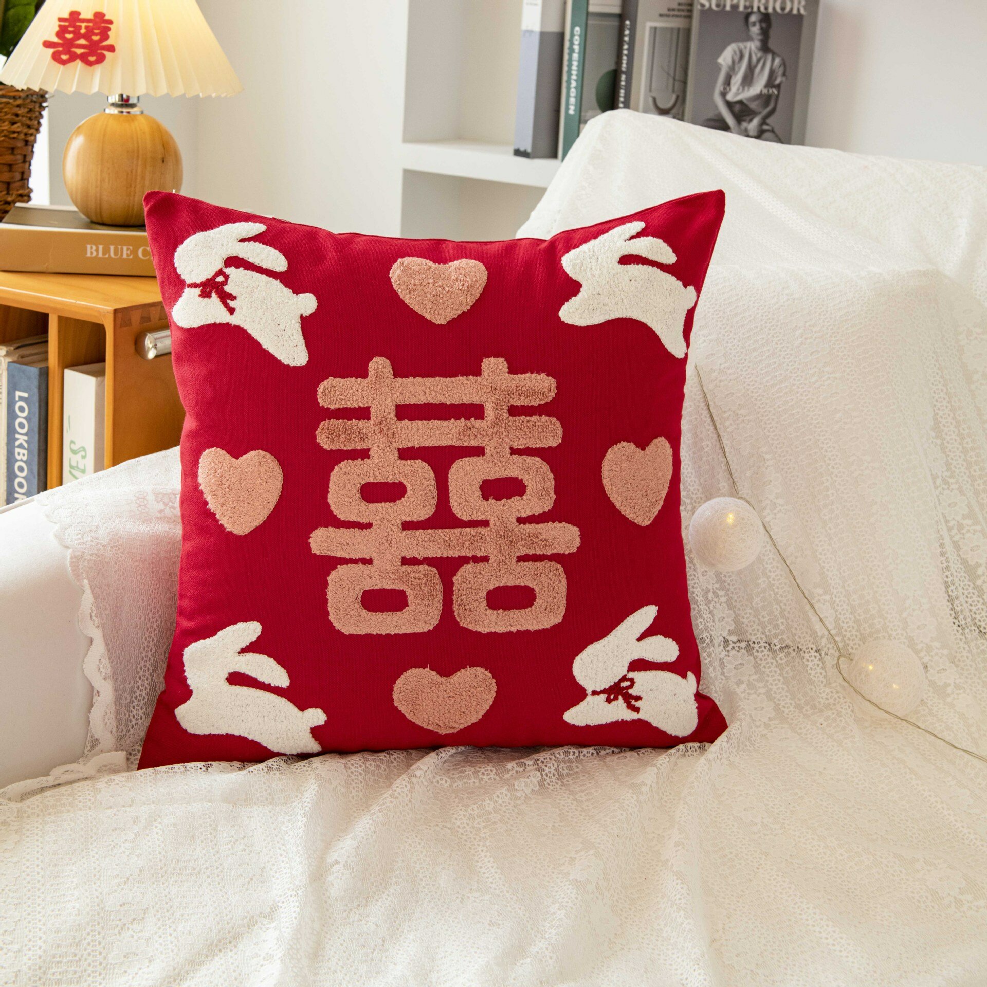 Новая подушка в китайском стиле, национальный стиль, мультяшный нефритовый кролик, счастливый фестиваль, чехол для дивана, Новый год, свадебный красный чехол для подушки
