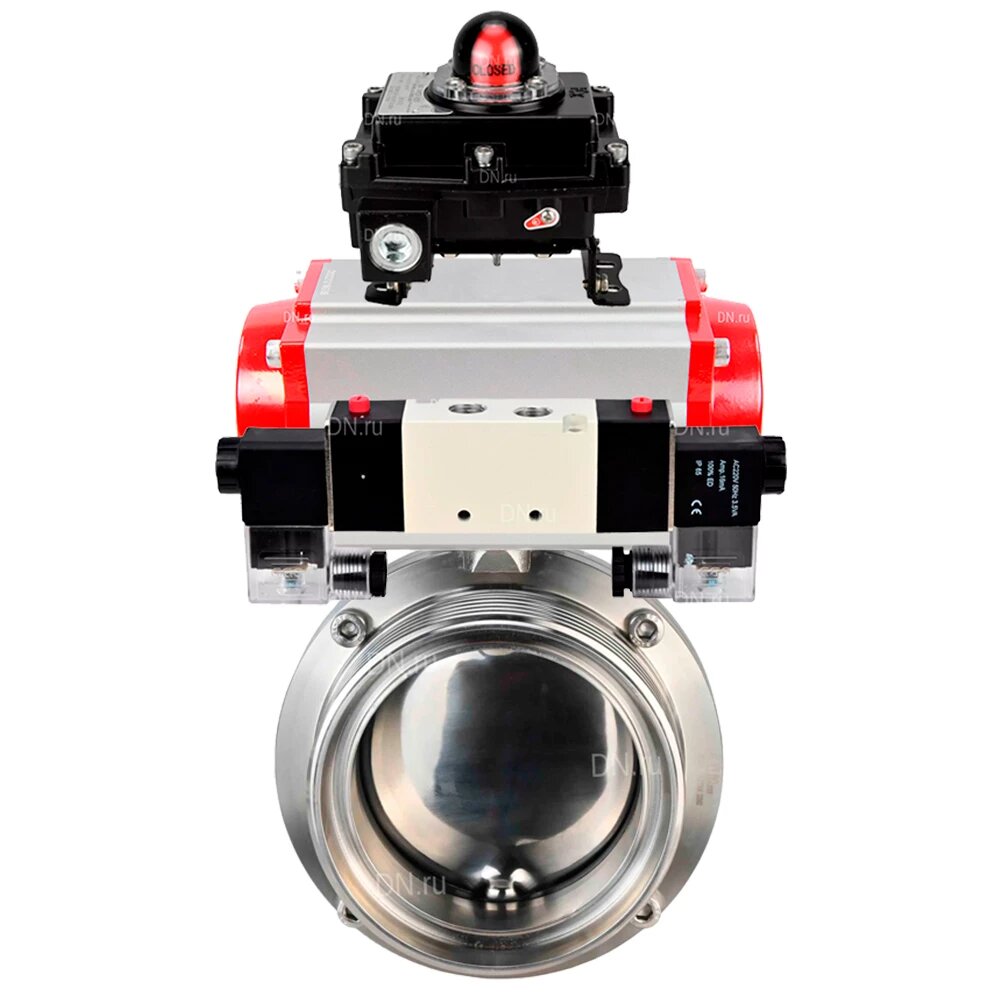 Затвор DN.ru 304-304-EPDM-2W-T-H Ду80 Ру10 с пн. приводом SA-083, пн. распред. PND1-T10 и БКВ LSB-410