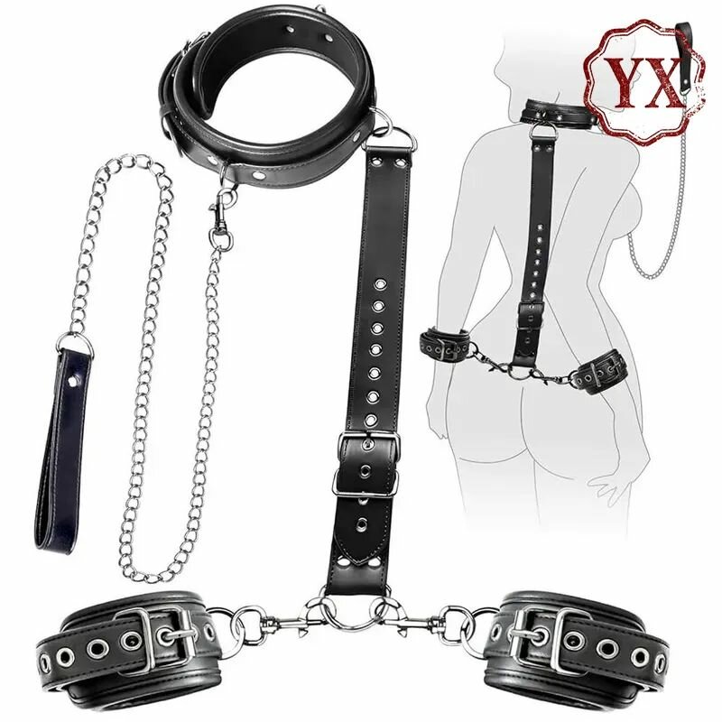 Кожаный набор для взрослых с наручниками и ошейником, регулируемая цепь, маска для глаз, аксессуары для ролевых игр для женщин, BDSM игрушки