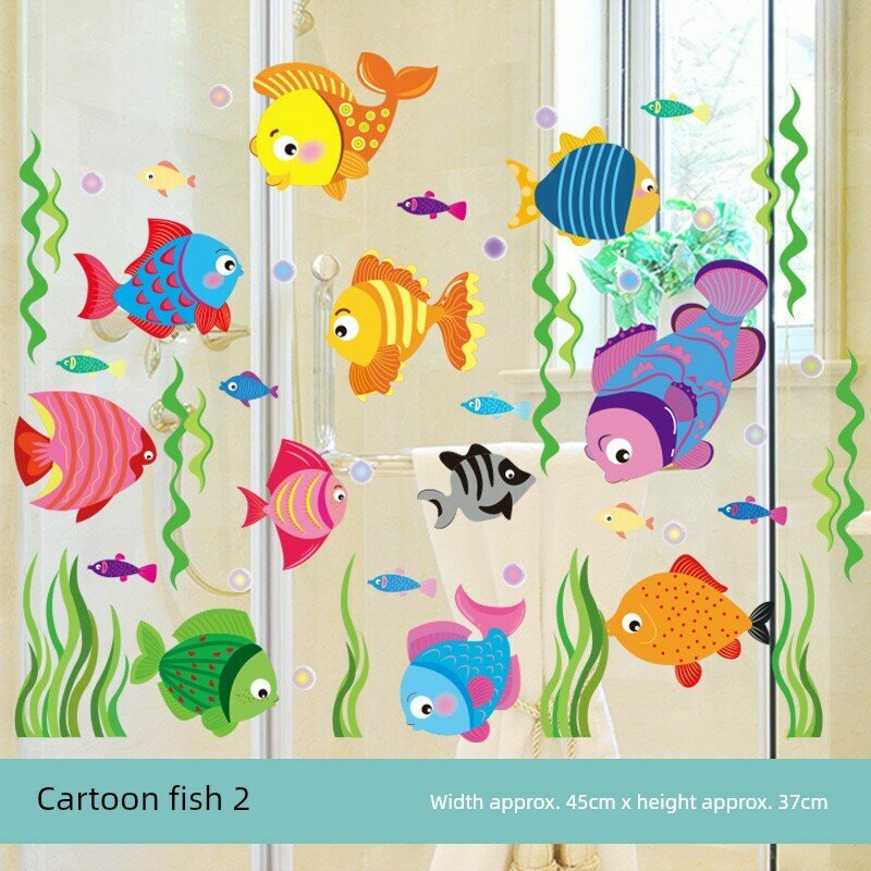 Самоклеящаяся декоративная наклейка на стекло для ванной комнаты с изображением мультяшных морских рыбок для детей и