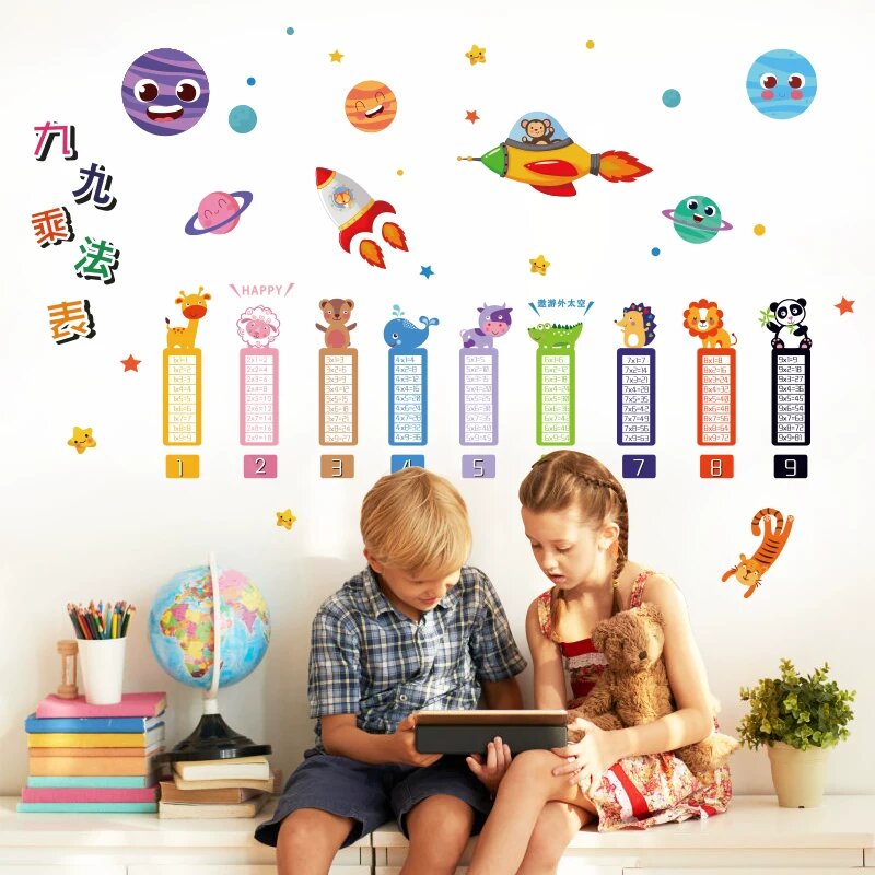 Математическая таблица умножения, настенное украшение для детской комнаты, наклейки на стену, не повреждают стену, для