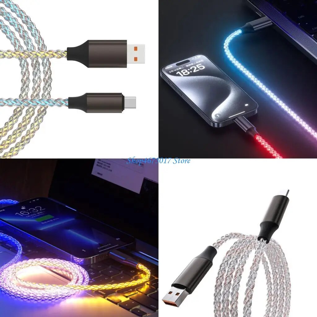 Кабель H4GA Super Speed 66W Type C с ярким эффектом плетеным универсальным зарядным цвет