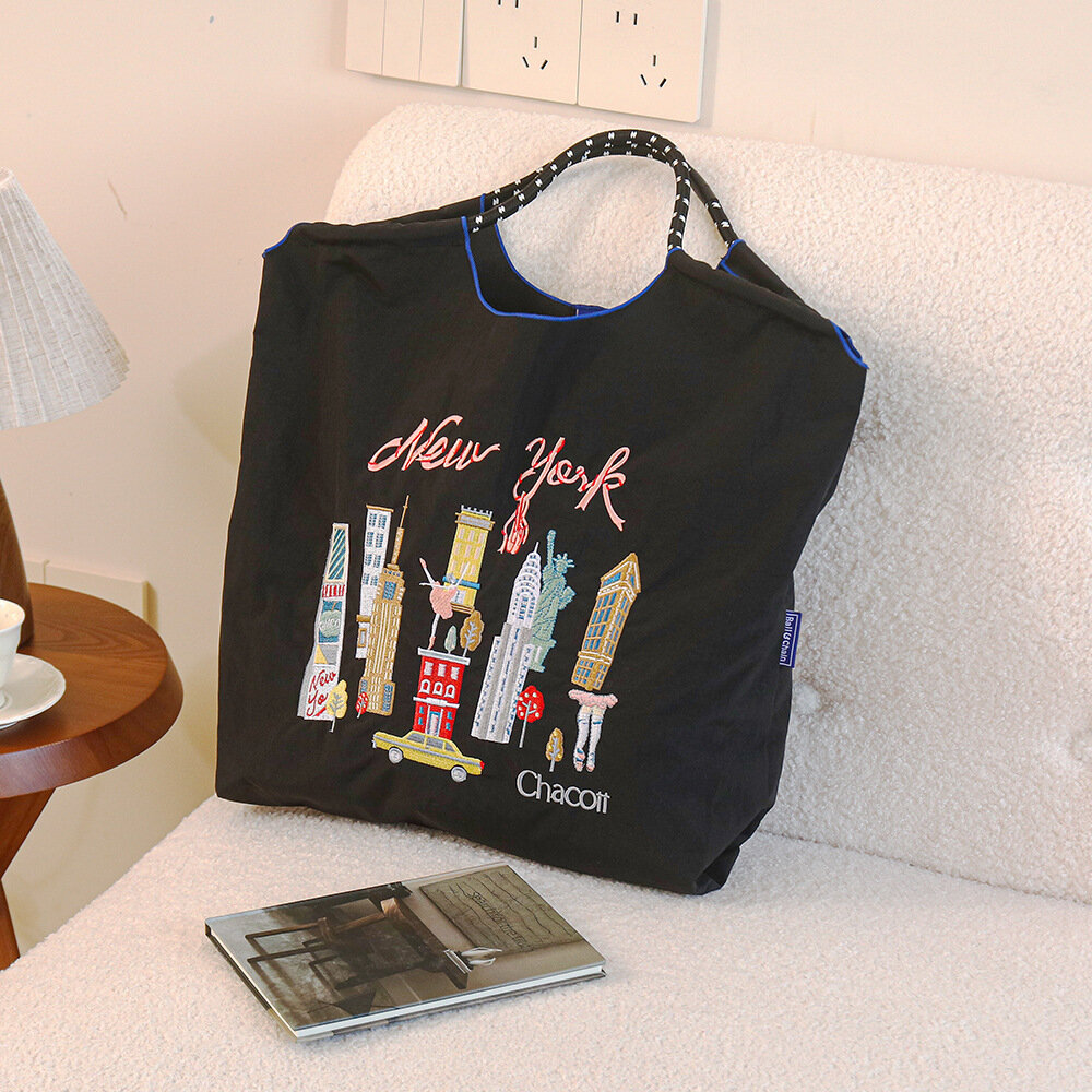 Японский стиль, ручная работа, сумка с шариковой цепочкой, экологичная сумка для покупок, нейлоновая ткань, вышитый цветок, ручная сумка из холста, нейлоновая сумка для покупок