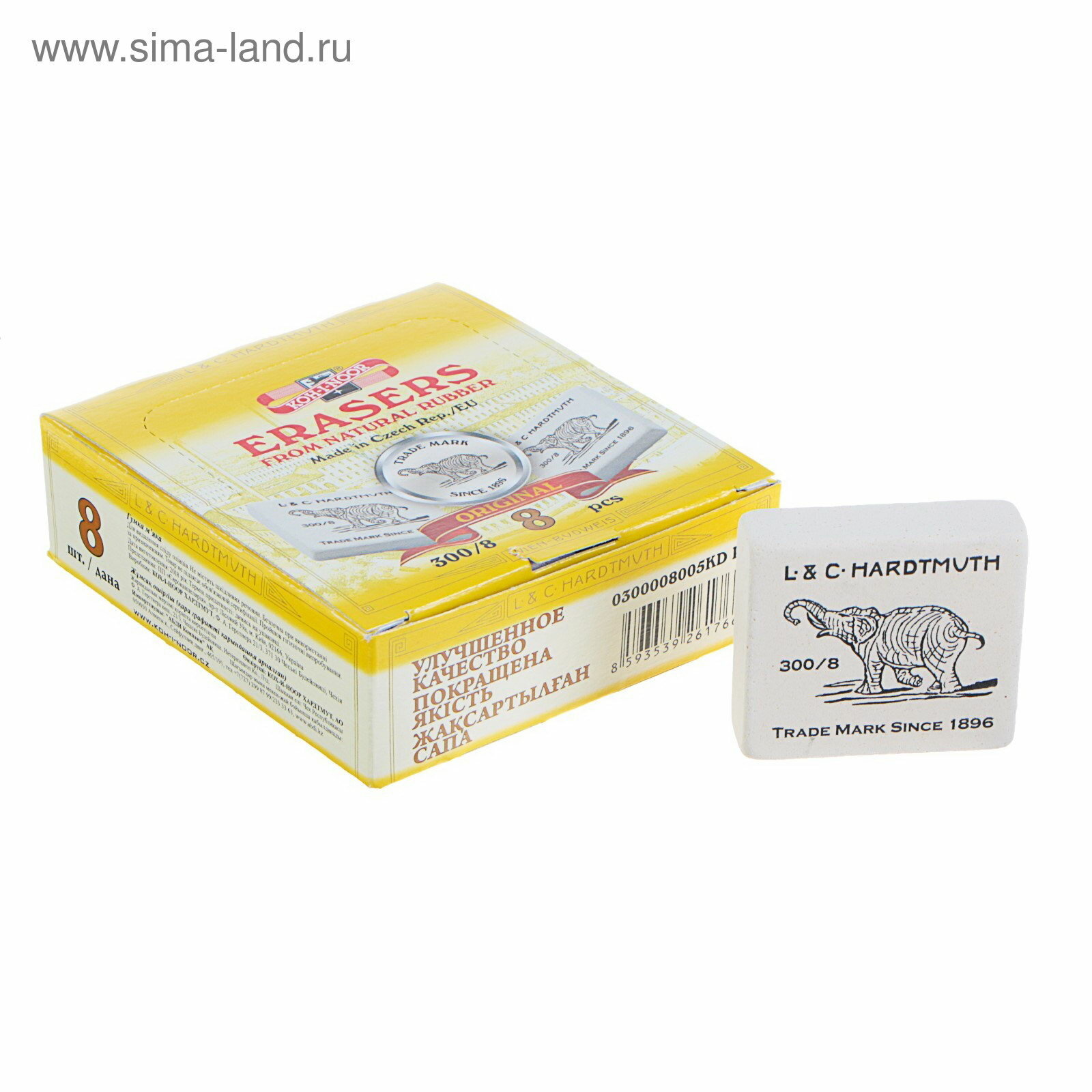 Ластик ELEPHANT 300/08, каучук, особенность ластика: двухсторонний, 8 шт.