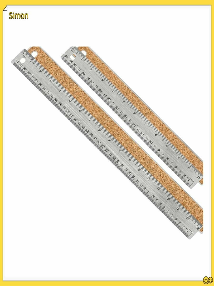 (J A C H) Металлическая линейка с пробковой подложкой: (12 + 18 дюймов) из нержавеющей стали Нескользящие линейки дюймами и сантиметрами