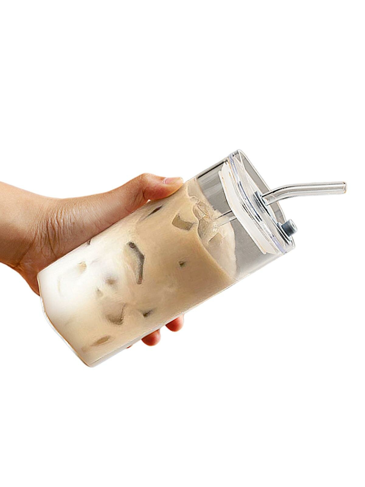 Стеклянная чашка с соломинкой Термостойкая стеклянная посуда Портативная чашка для напитков для кухни