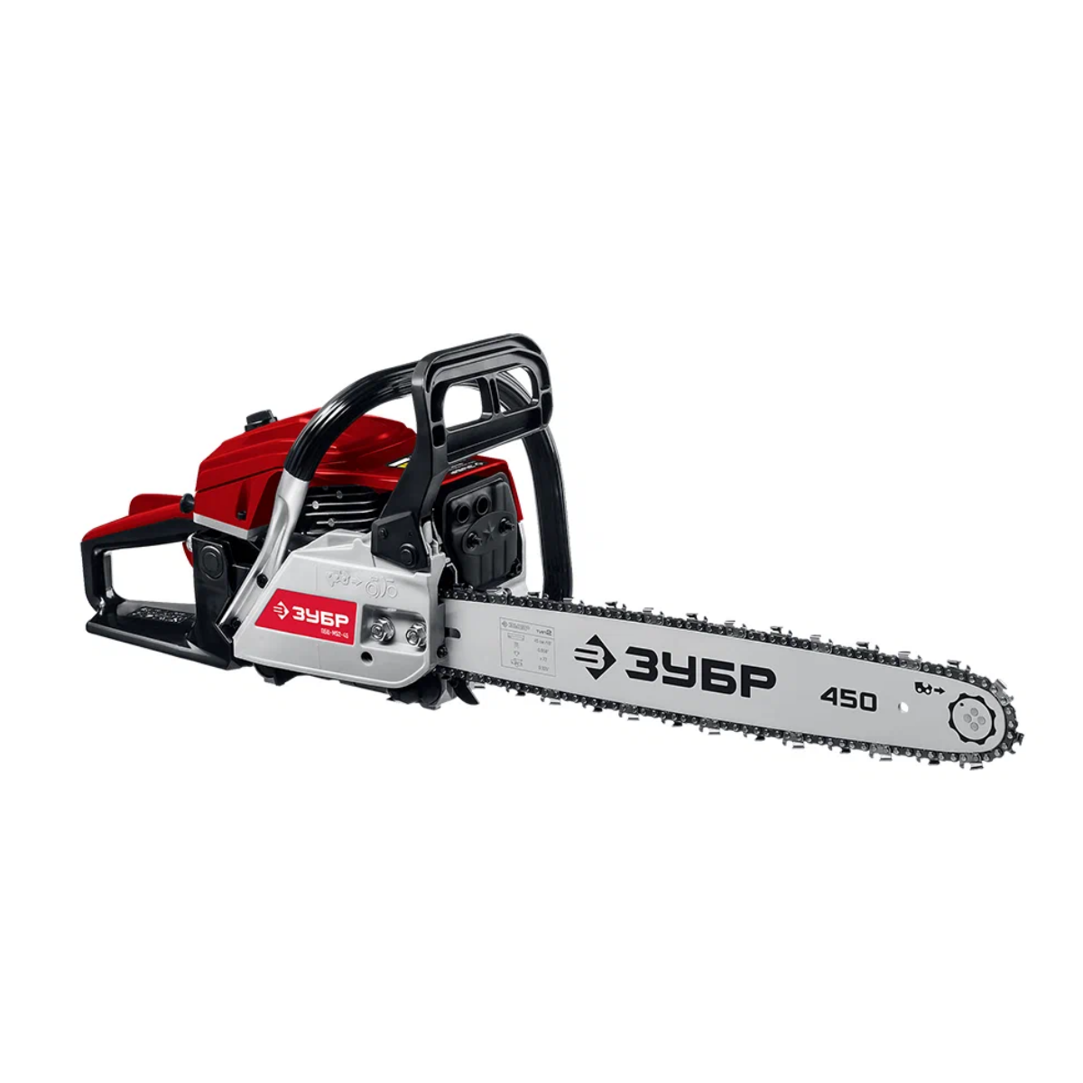 Пила цепная бензиновая ЗУБР ПБЦ-М52-45 красный, мощность 2,6 кВт (3,5 л. с.)