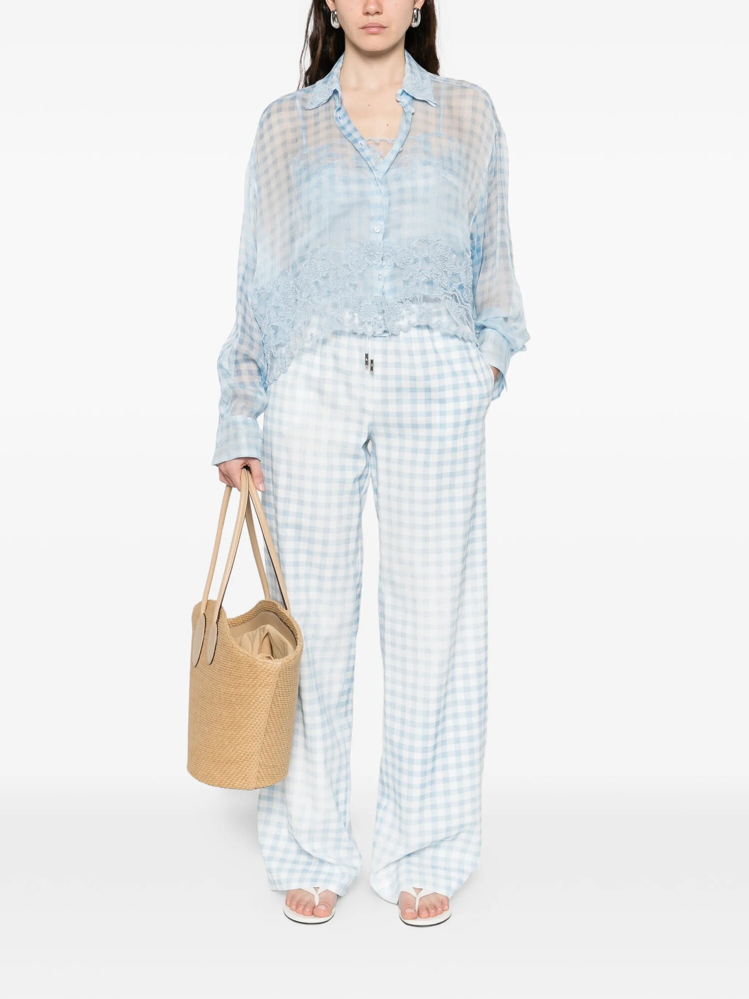 Брюки Ermanno Scervino Gingham-pattern drawstring trousers, размер 44, white — фото 1