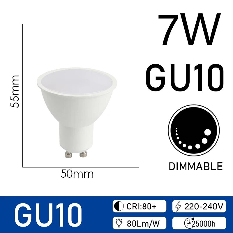 Светодиодная лампа Gatetop GU10 GU10 7W, 10 шт, Daylight 4000K