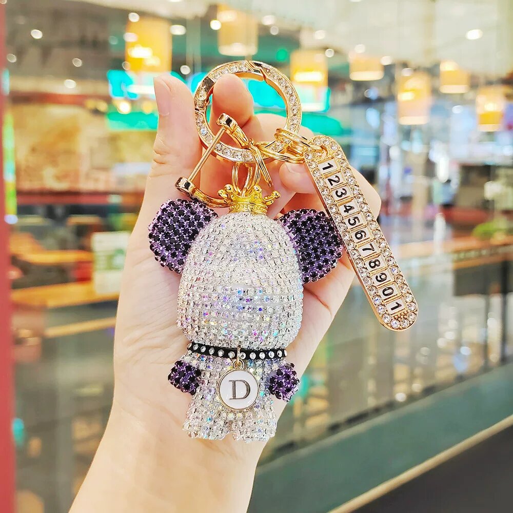 Мультяшный брелок для ключей в виде сидящего медведя, полностью инкрустированный стразами, креативный брелок-подвеска с
