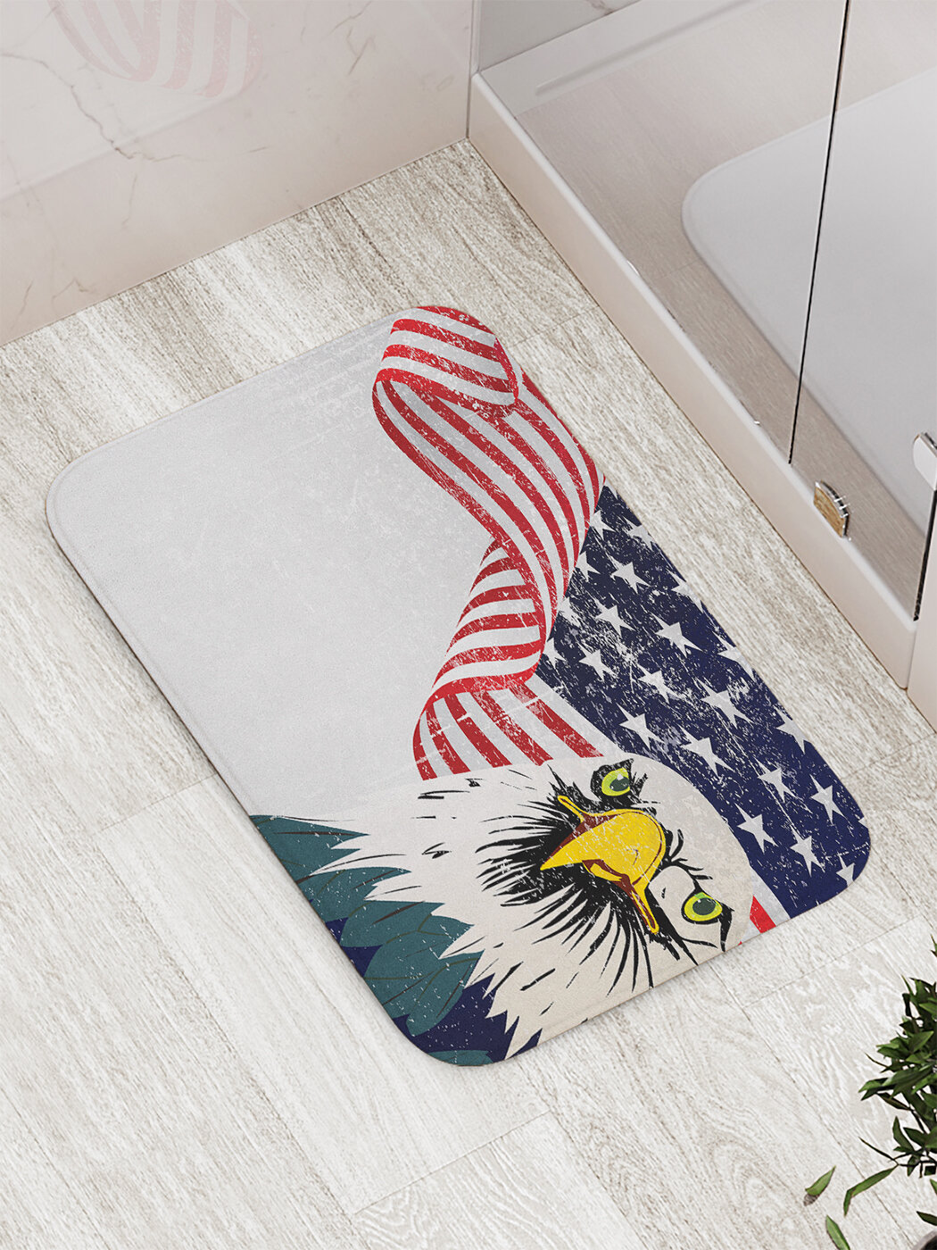 Коврик для ванной комнаты, туалета "Орел с американским флагом" противоскользящий, 52х77 см, JoyArty