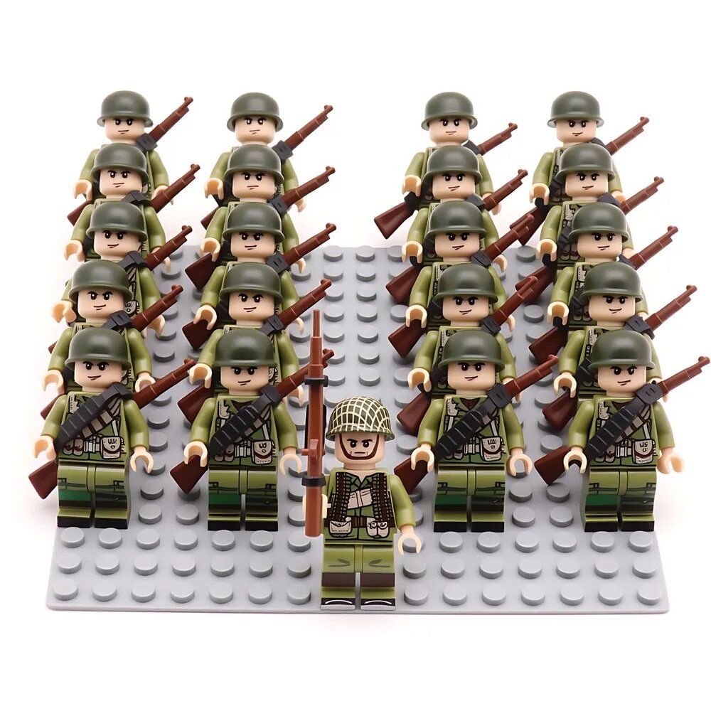 Лего солдаты Второй мировой - американская армия 21 солдат / военные лего фигурки