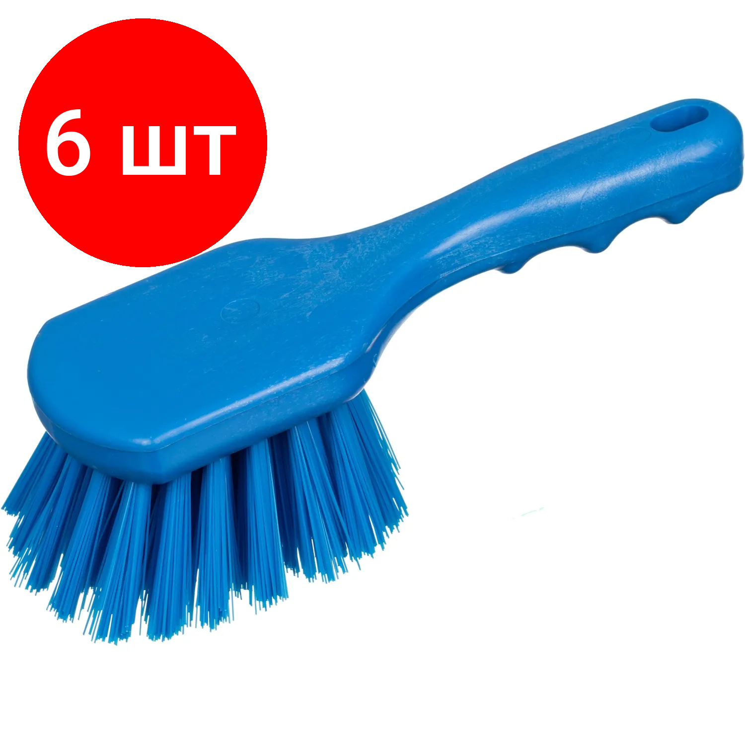 Комплект 6 штук, Щетка HACCPER с короткой ручкой для мытья и оттирки, жесткая, синяя 864001B