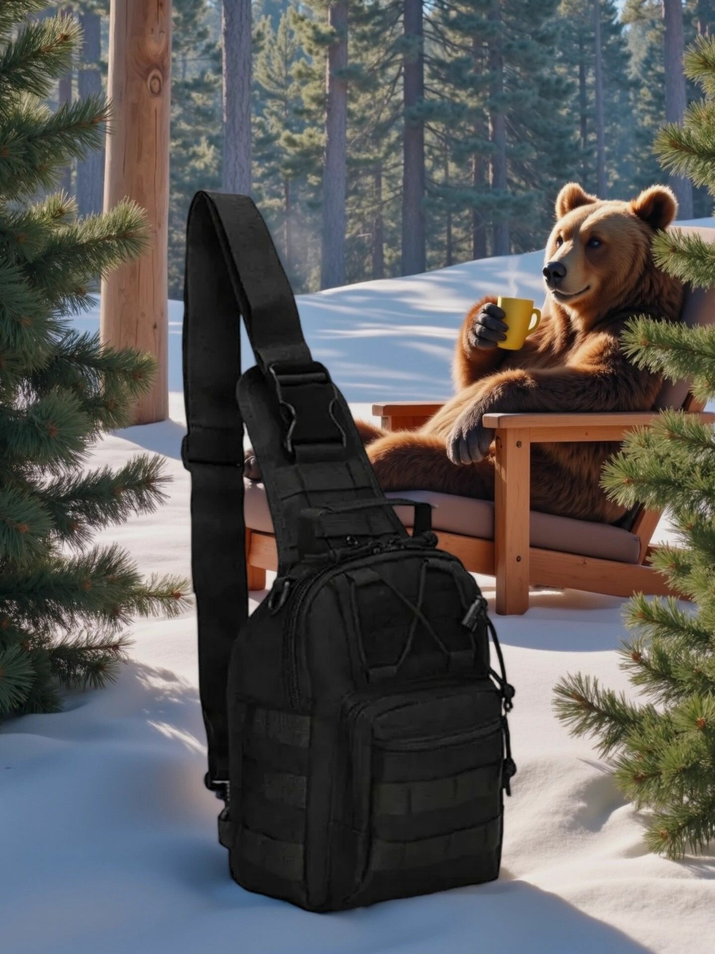 Нагрудная тактическая сумка через плечо с одной лямкой, черная