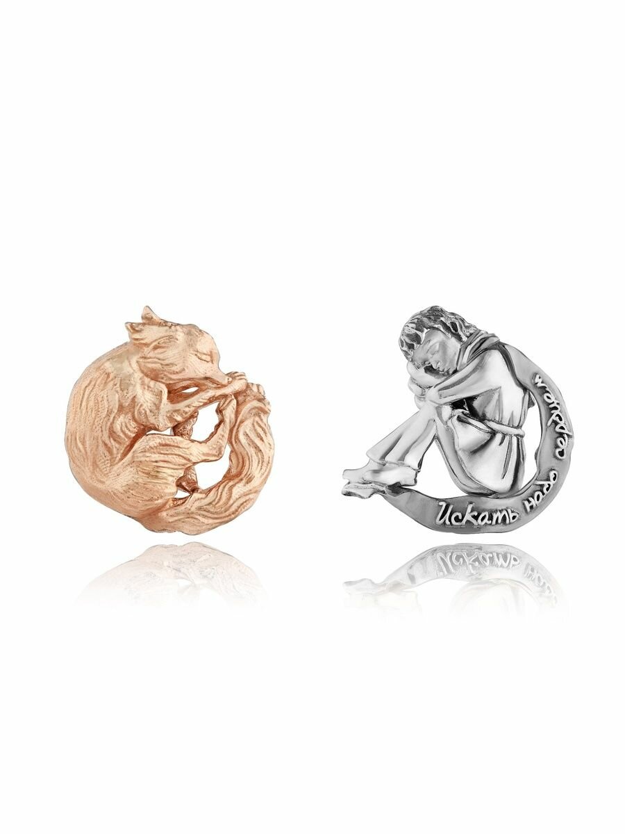 Серьги пусеты, красное, белое золото, 585 проба, родирование