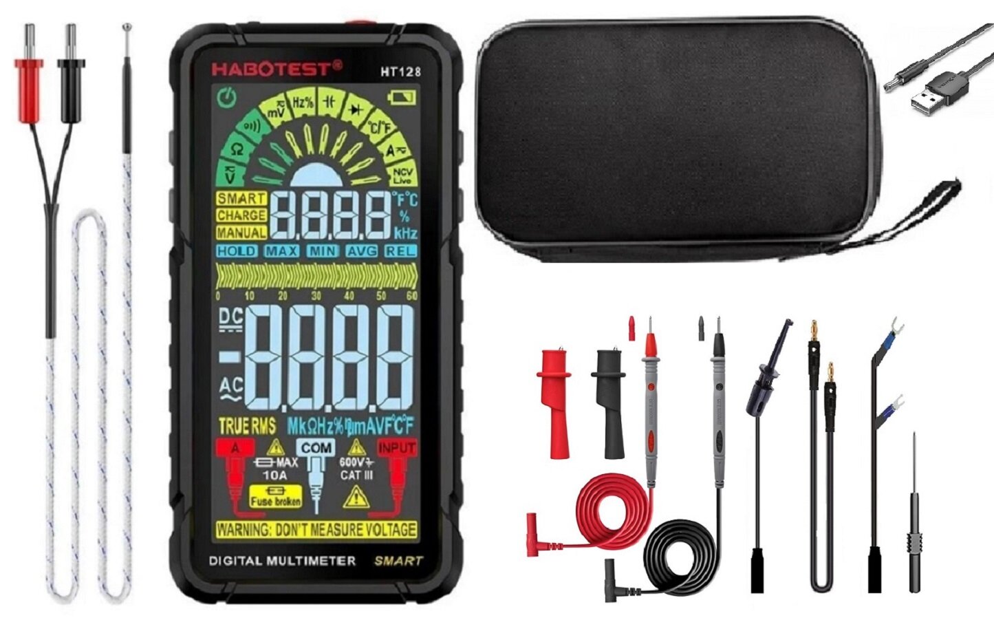 Мультиметр профессиональный HABOTEST HT128 SILICONE VERSION с NCV. Гарантия 2 года. 20 функций. USB Li-Ion.