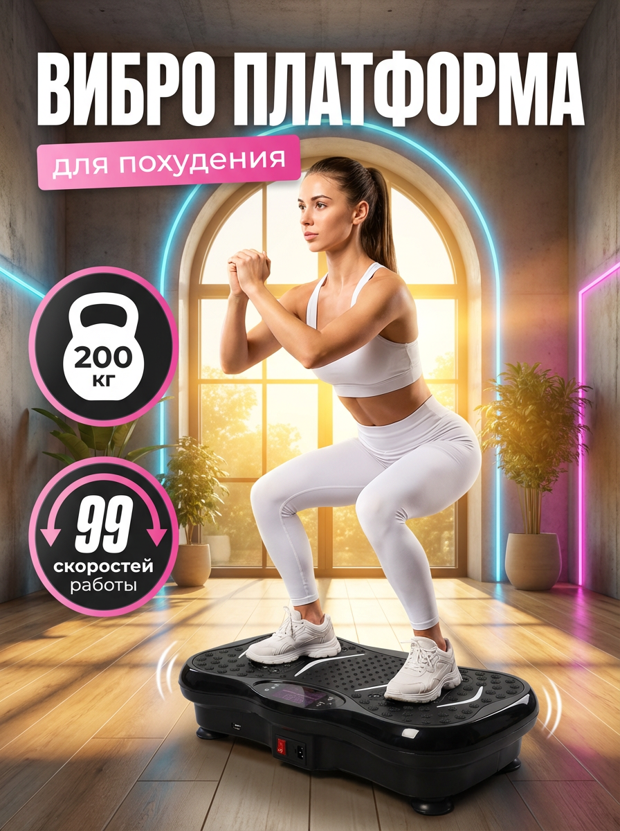 Виброплатформа для похудения тренажер до 200 кг С блютуз，регулировка амплитуды, 49 программ
