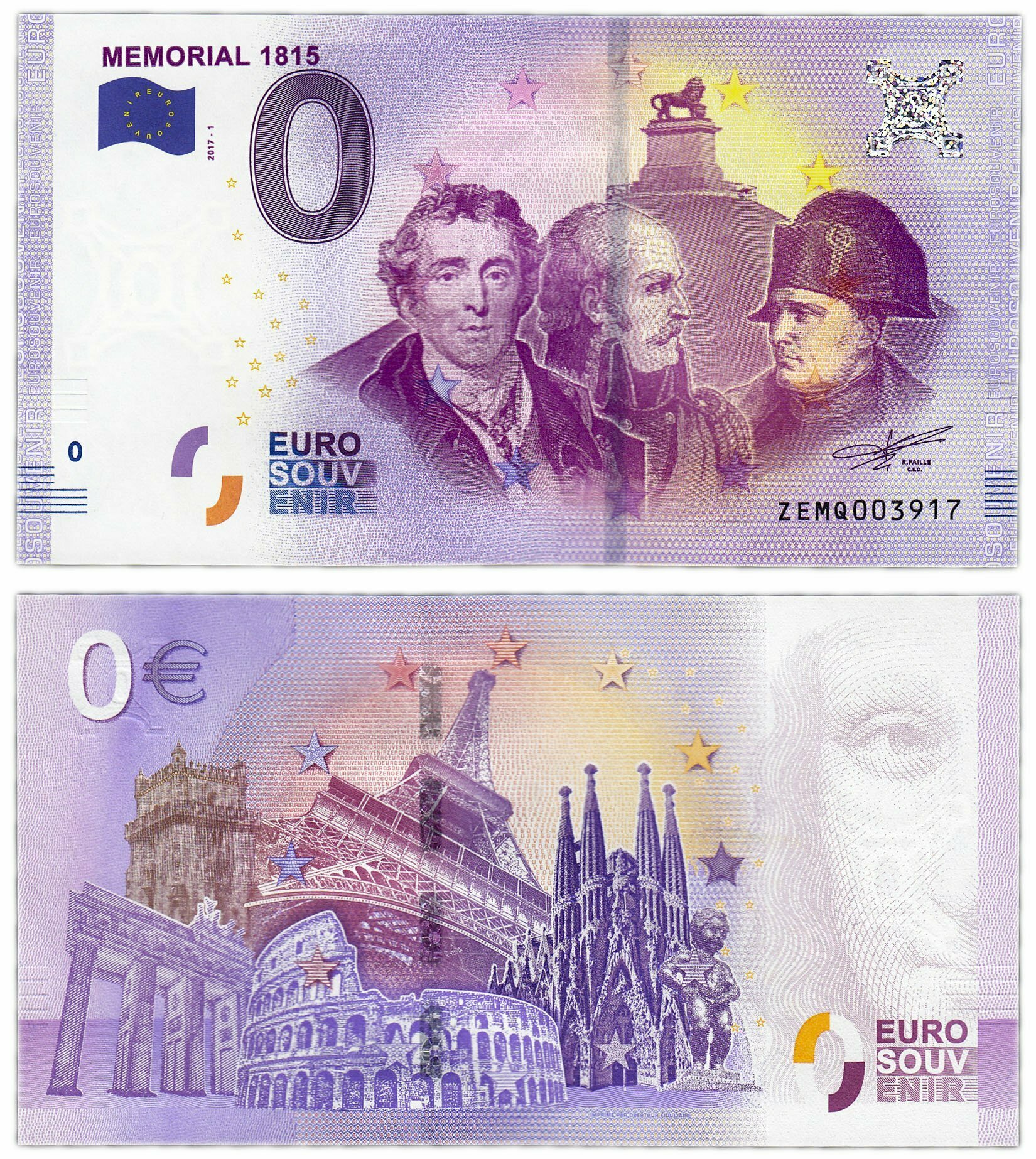 0 евро euro "Мемориальный музей 1815 " 2017 1-серия ZE MQ-1