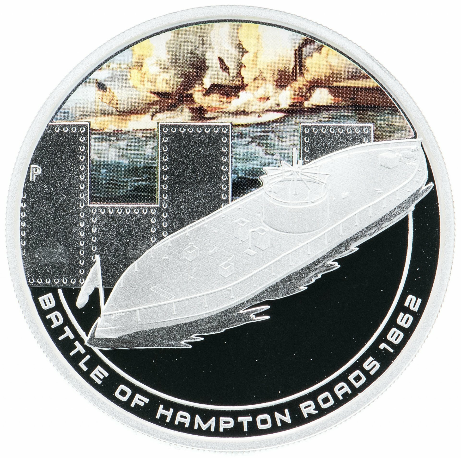 Острова Кука 1 доллар 2010 "Великие морские битвыХэмптонское сражение", Серебро 999, в сохранности Proof