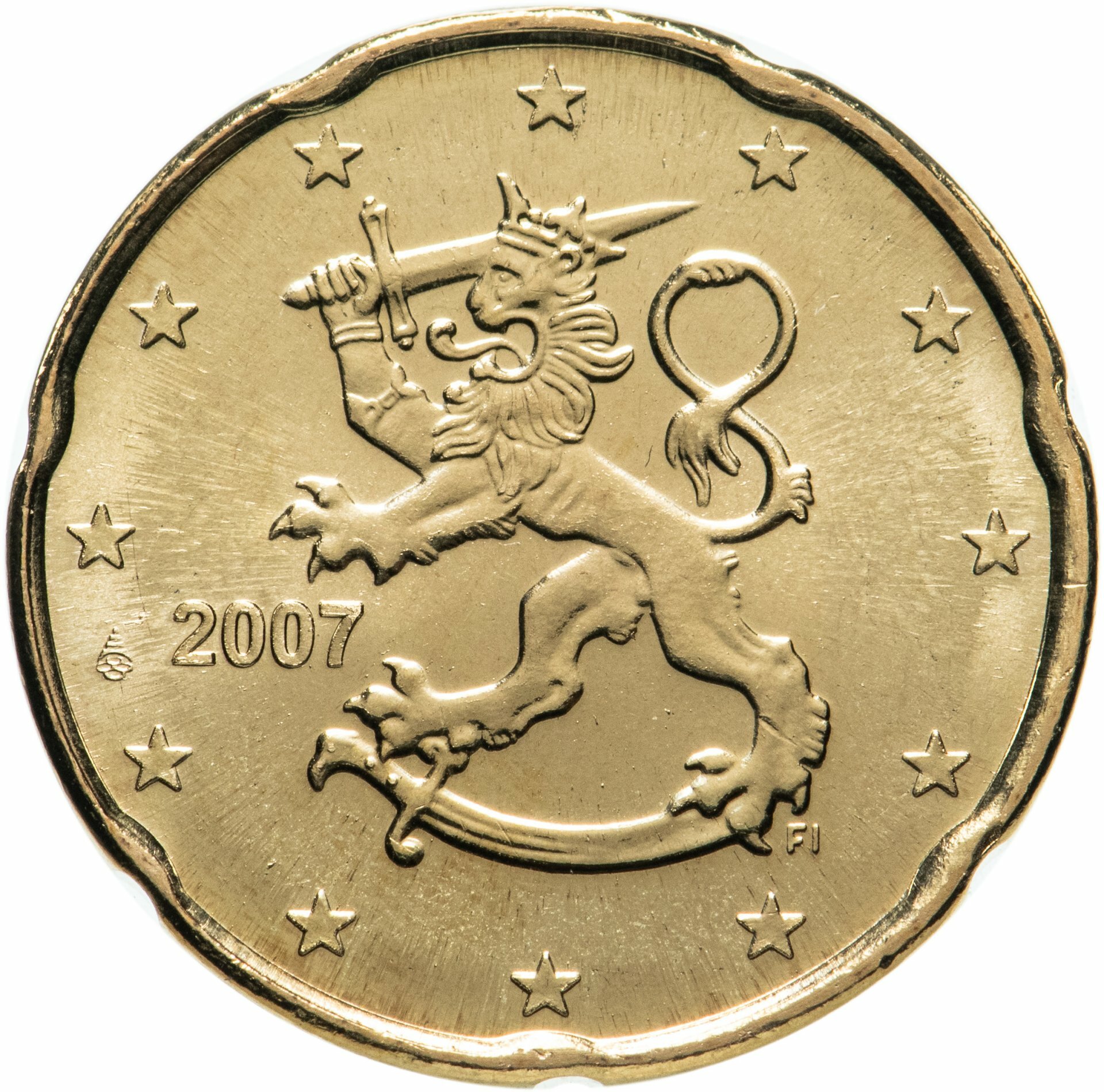 Финляндия 20 евро центов 2007, Латунь, в сохранности UNC