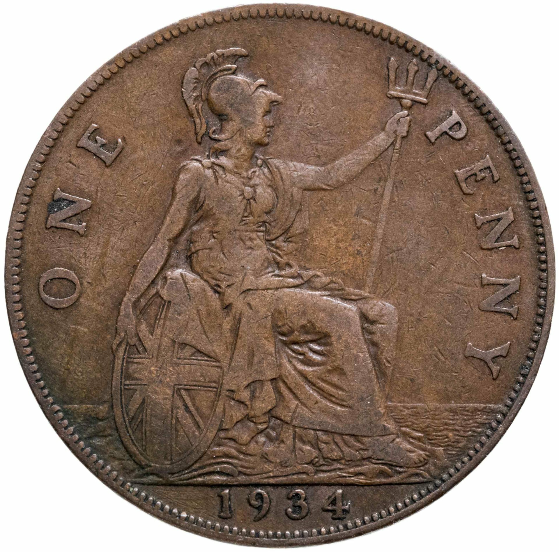 Великобритания 1 пенни penny 1934, Бронза, в сохранности VF