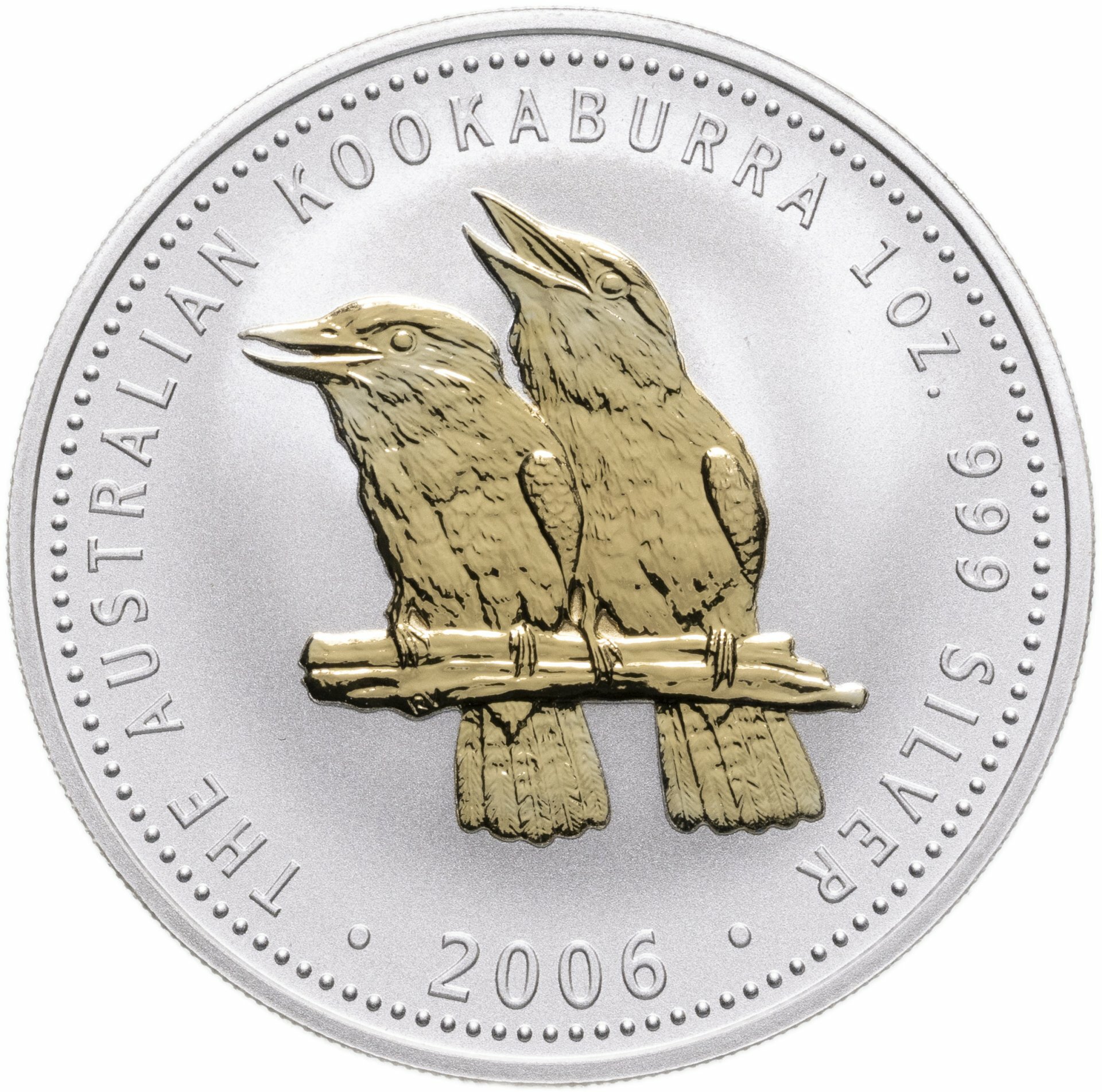 Австралия 1 доллар 2006 "Кукабарра" с позолотой, Серебро 999, в сохранности BUNC