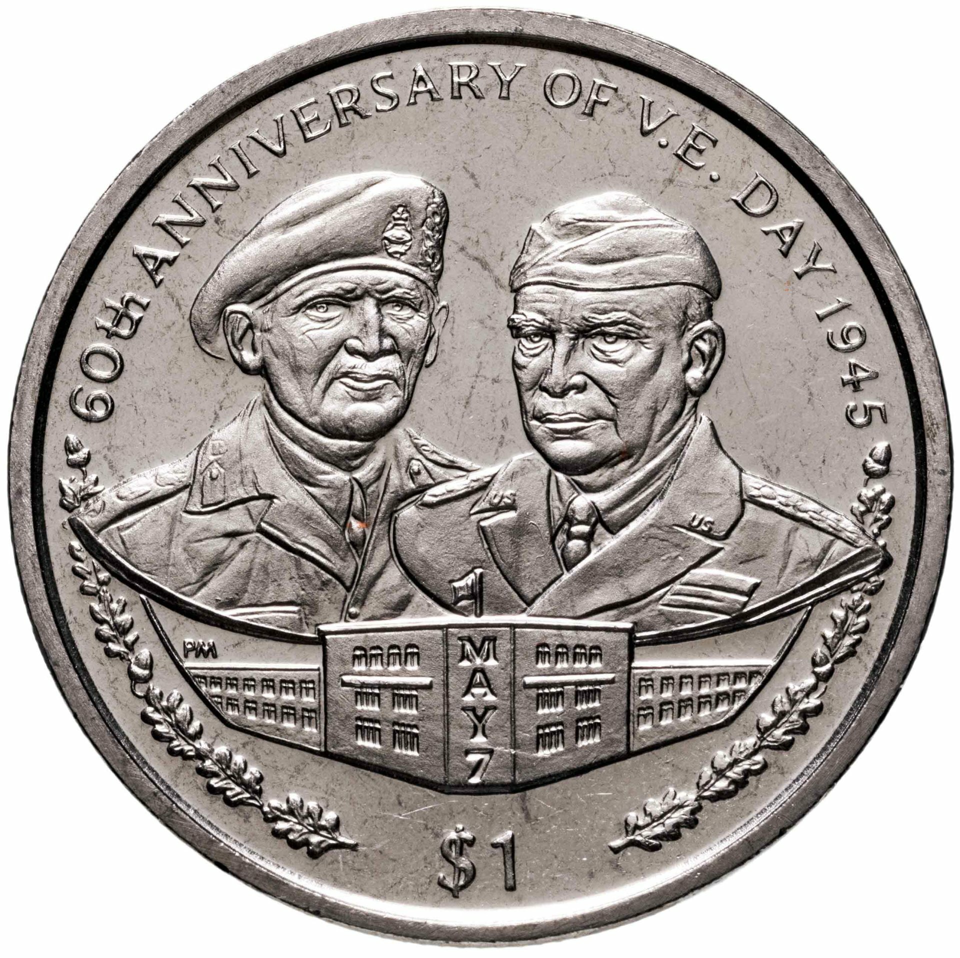 Британские Виргинские острова 1 доллар dollar 2005 "60 лет со дня Победы в Европе", Мельхиор медь-никель, в сохранности UNC