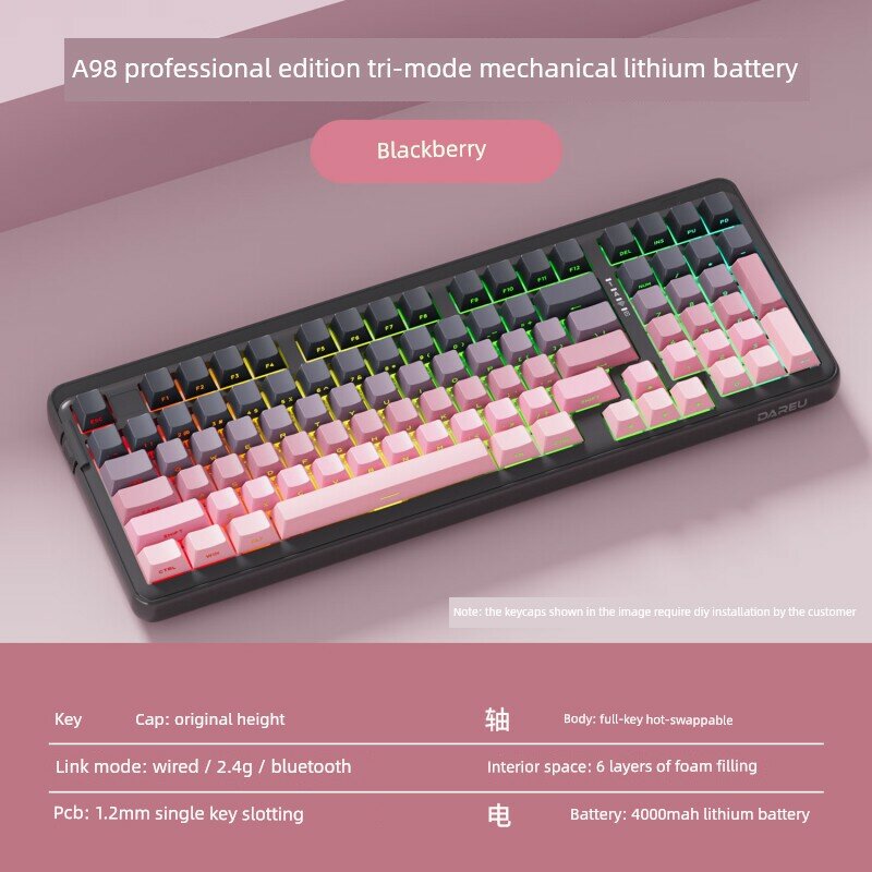 Механическая беспроводная клавиатура Daryou A98 Professional Edition с боковой гравировкой, настраиваемая, RGB, с