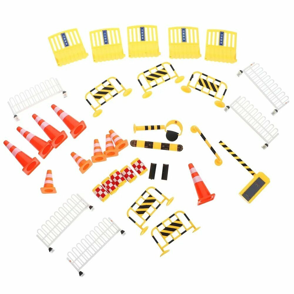 Набор пластиковых миниатюрных дорожных знаков и барьеров для детской игровой площадки