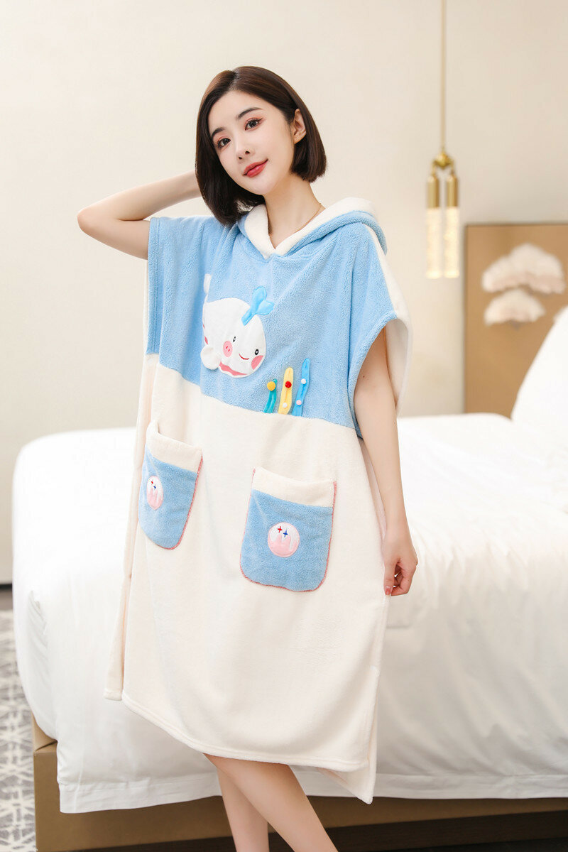 Горячая распродажа: новый капюшон из кораллового флиса для женщин, оверсайз и широкий халат, уникальный дизайн, влаговпитывающий, ветрозащитный, теплый, оптовая продажа для супермаркетов