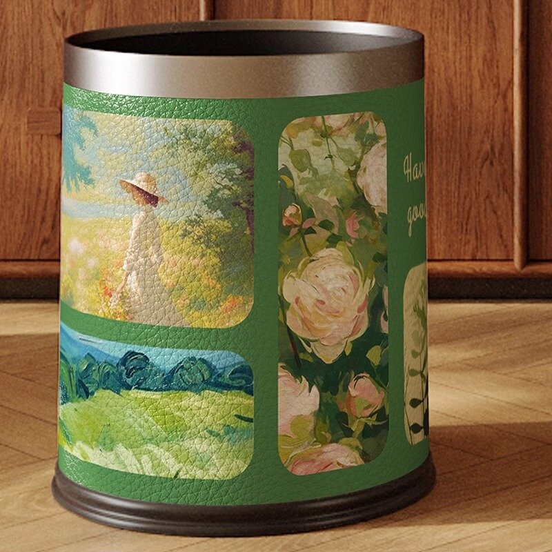 Зеленая винтажная кожаная урна для дома в гостиной, легкая роскошь, высококачественная большая емкость, американская стильная корзина для туалетной бумаги