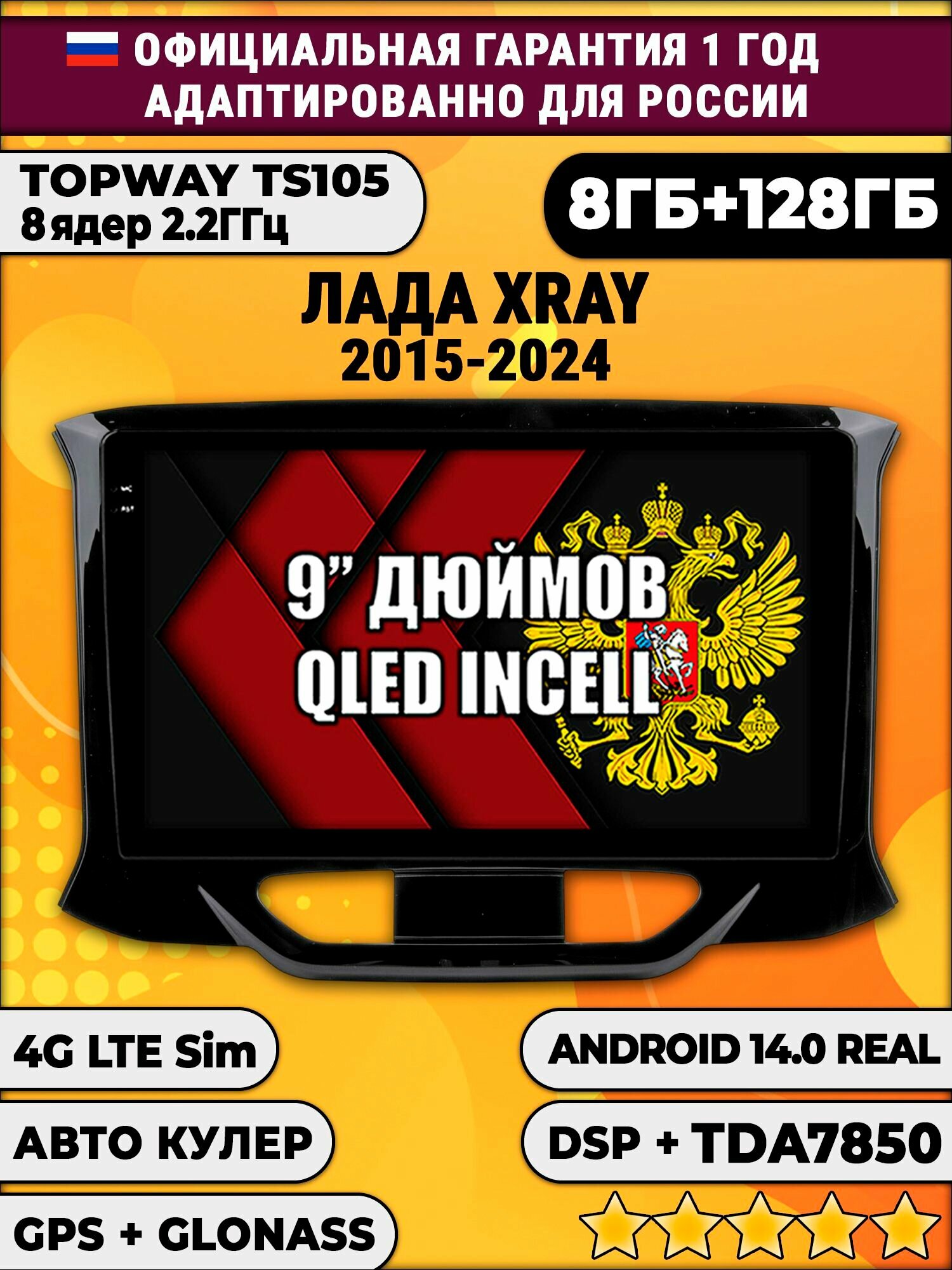 TS105, память 8/128гб для LADA X-RAY лада XRAY (2015 2016 2017 2018 2019 2020 2021 2022 2023 2024), Android магнитола