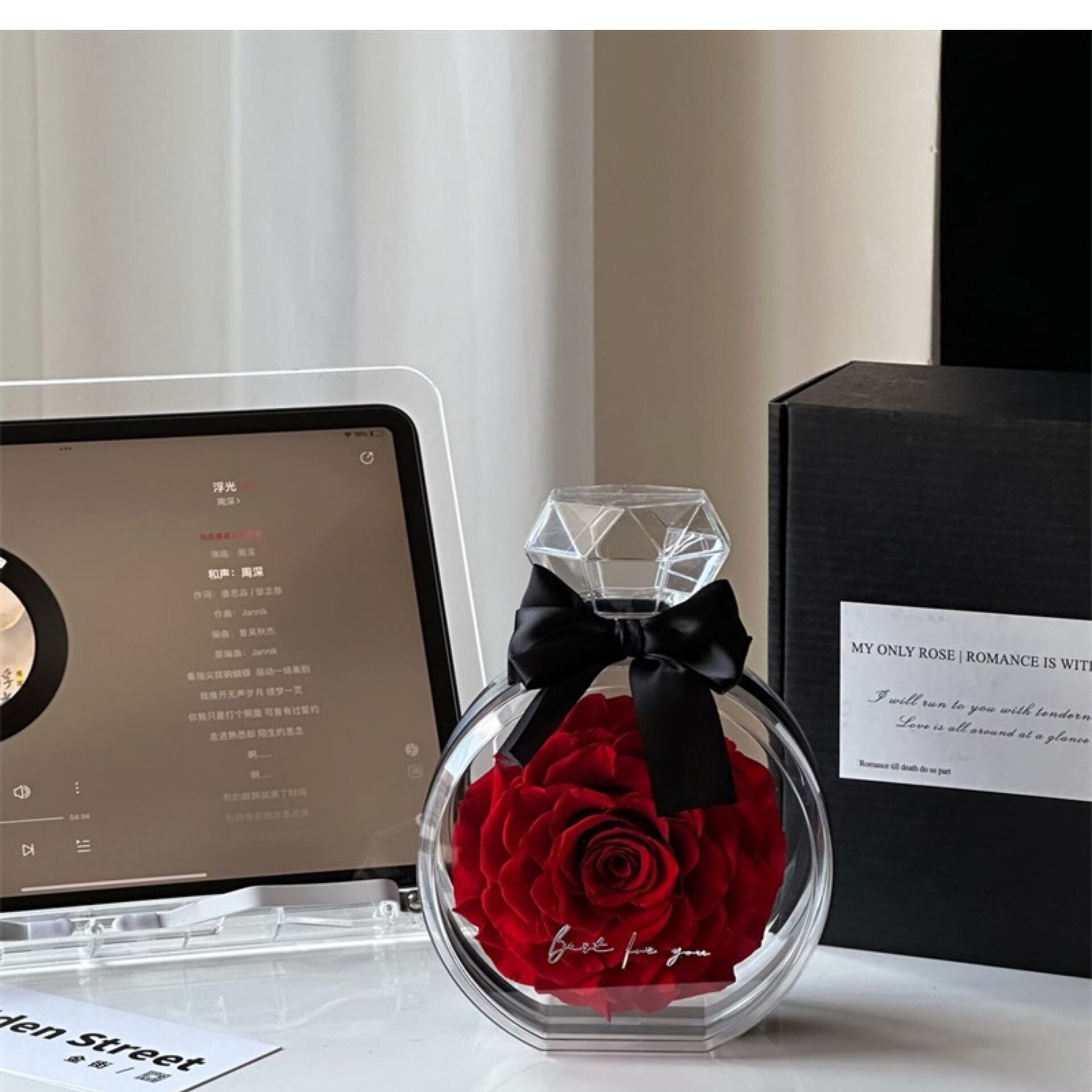 Вечный цветок розы, флакон духов, акриловая отделка, подарочная коробка, подарок на День святого Валентина, настоящий цветок, вечный цветок, высококачественное украшение