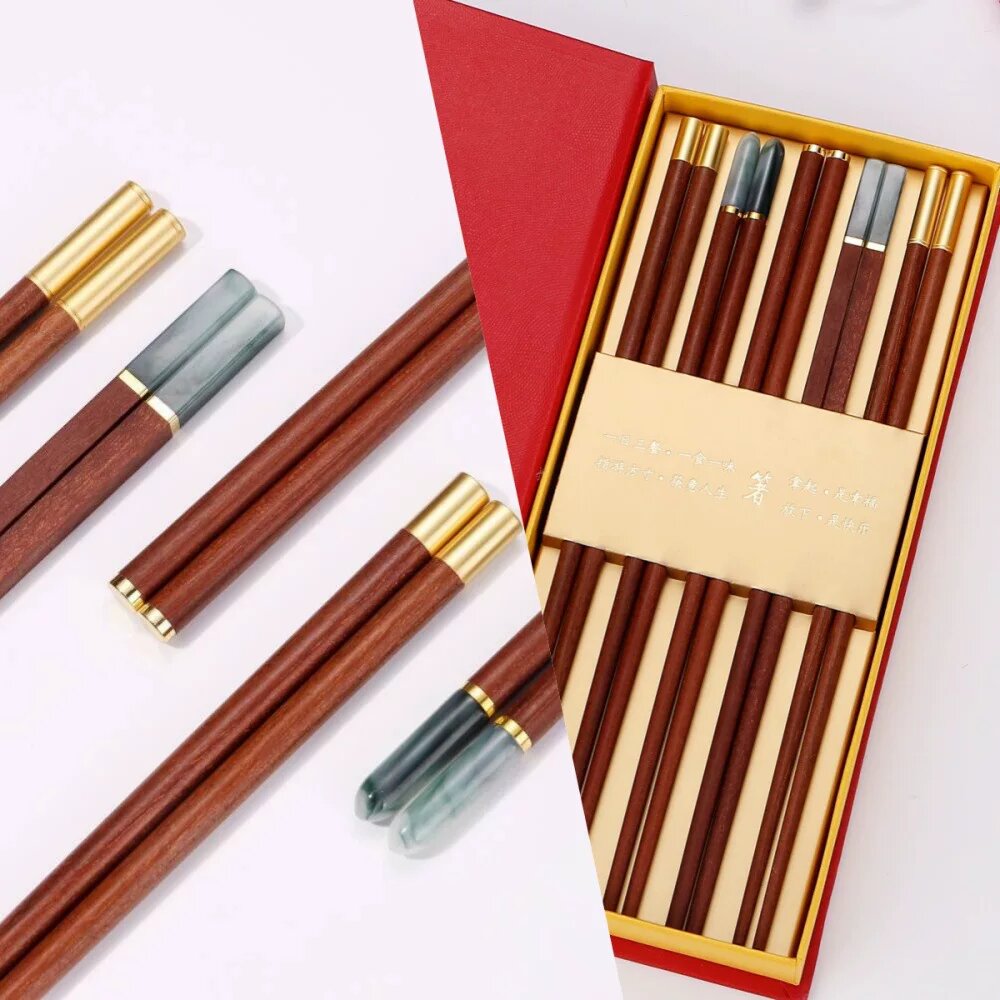 Новые палочки для еды из имитации золота с инкрустацией из нефрита и дерева куриных крыльев, для домашнего