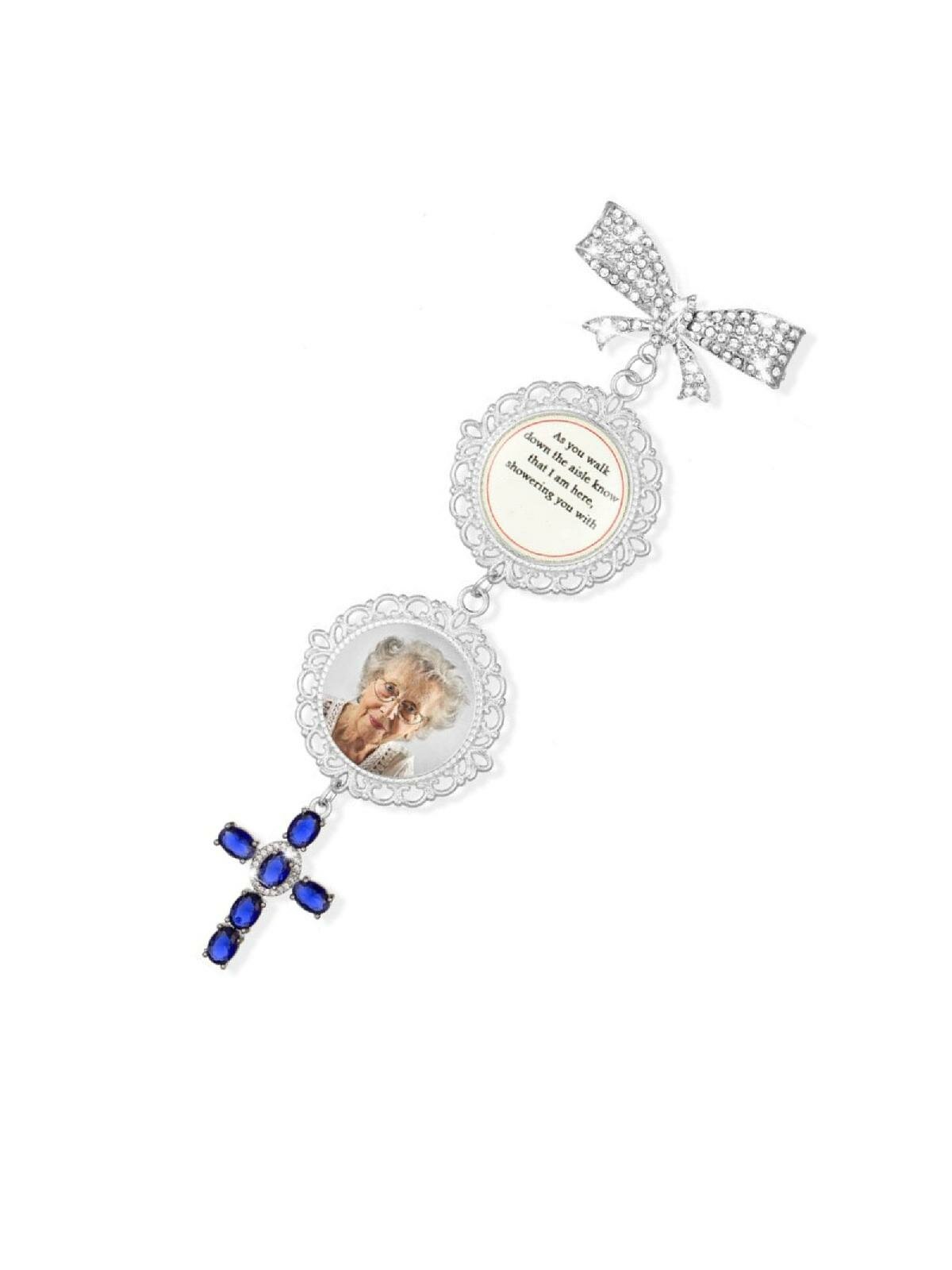 Брошь для фотоподноса с цирконовым крестом и бриллиантовым бантом