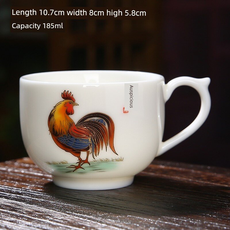 Петух большая мастер-чашка, чайная чашка, одна чашка, баранина, жир, нефрит, белый фарфор, кофейная чашка с ручкой,