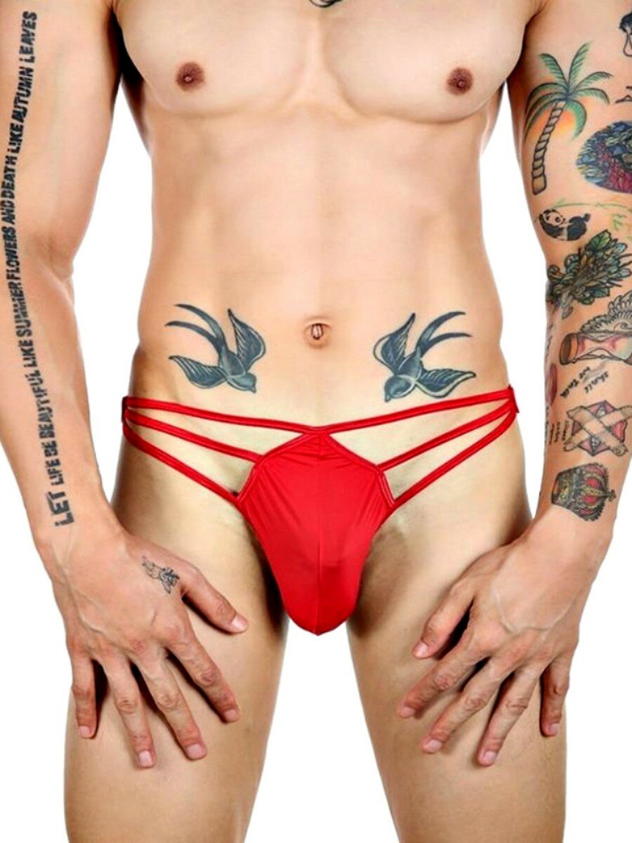 Стринги Romeo Rossi RR1022-8, мужские, красные, прозрачные, 2XL(52)